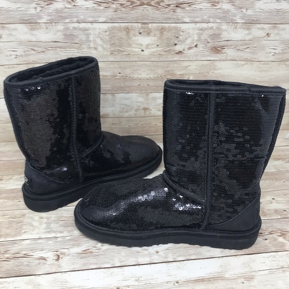 UGG | Shoes | Ugg Classic Short Cosmo Sequin Black Boot Size 6 | Poshmark